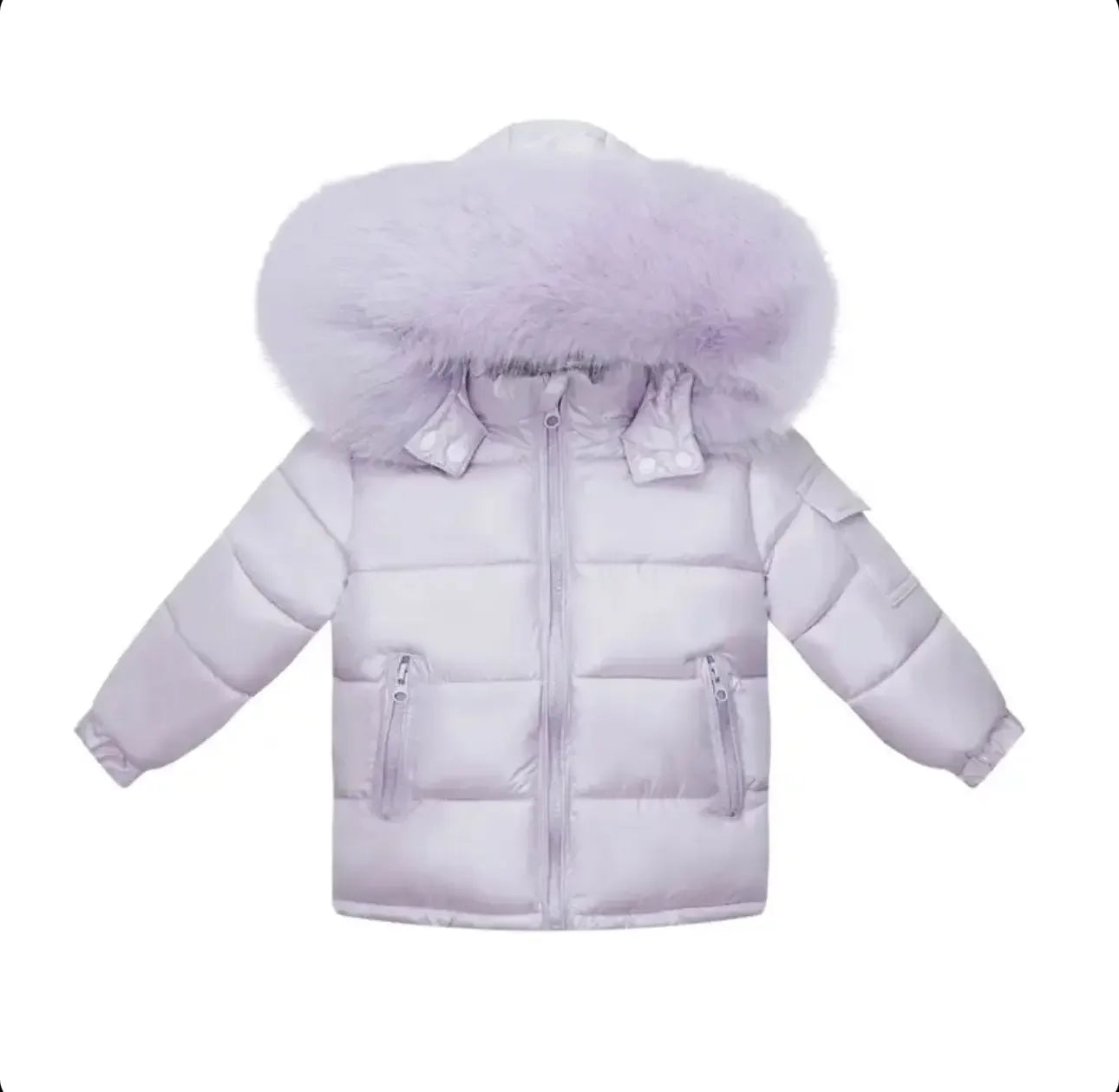 Lilac Fur Hood Kids Coat